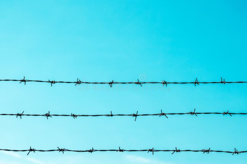 Barbed Wire Fence Pattern Against Blue Sky Stock Image - Image of space ...