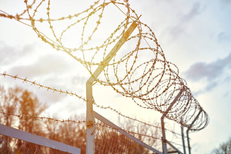 Barbed Wire on Fence Restrict Access To the Restricted Area Stock Photo ...