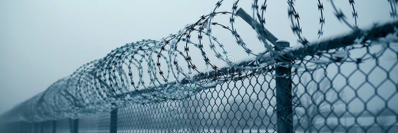 Barbed Wire Fortifying Security Along the Summit of a Sturdy Concrete ...