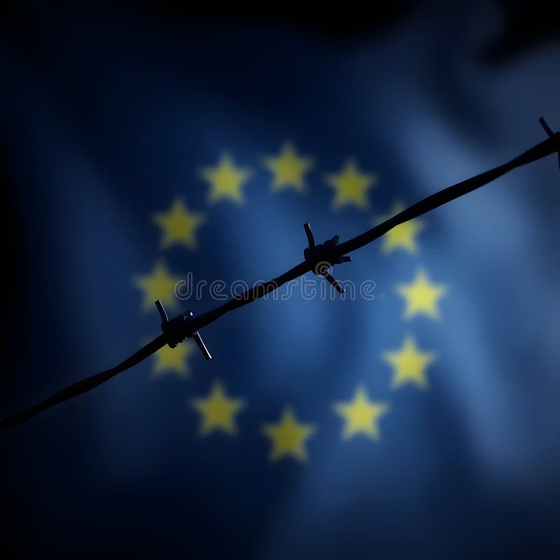 Barbed Wire in Front of the European Union (EU) Flag, Creating a ...