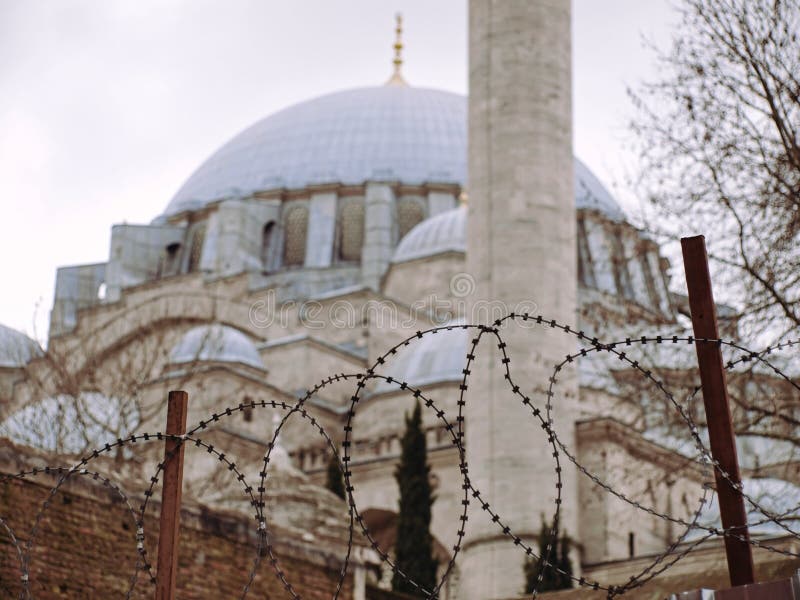Barbed Wire in Front of Historic Mosque Stock Photo - Image of islam ...