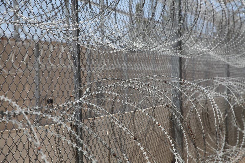 Barbed Wire in Guarded Prison Jail Stock Photo - Image of post, prison ...