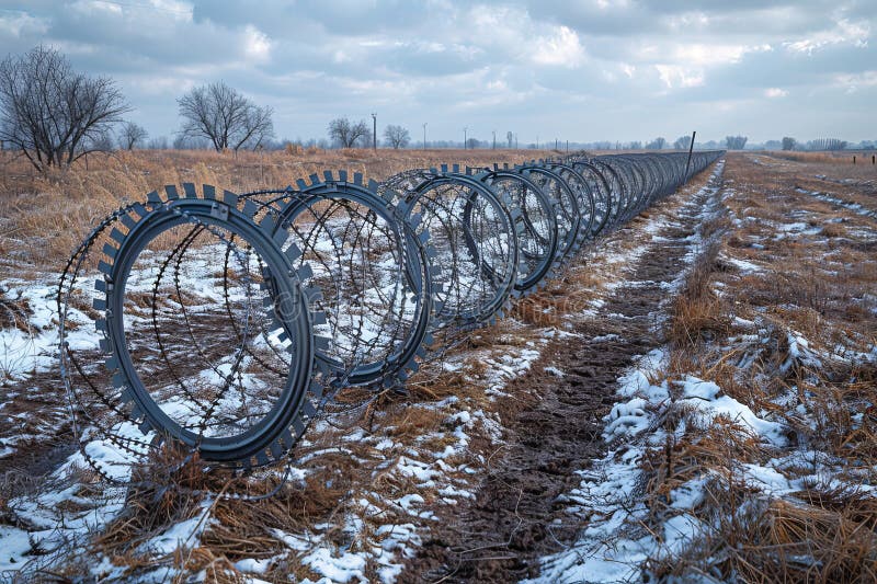 Barbed Wire Installation Machine Securing State Borders with Spiked ...