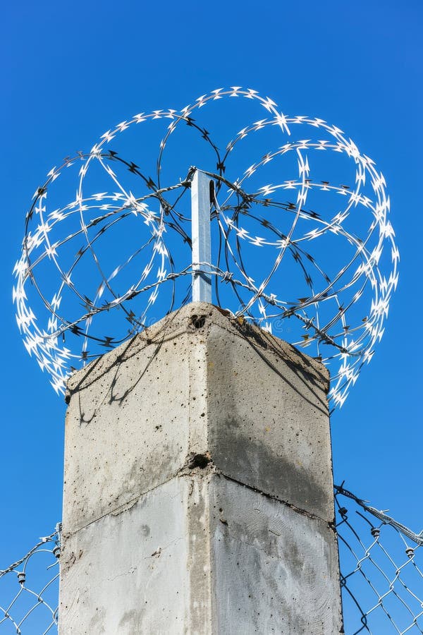 Barbed Wire Installed on Top of Concrete Fence Wall To Bolster Security ... Barbed Wire Installed on Top of Concrete Fence Wall To Bolster Security ...