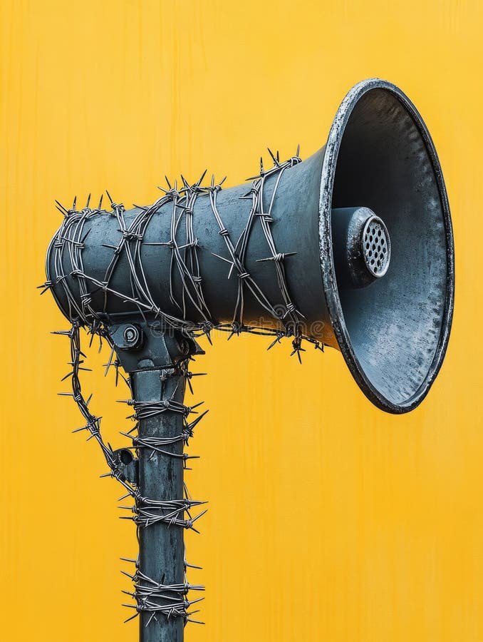 Barbed Wire Megaphone Against a Yellow Background Stock Image - Image ...