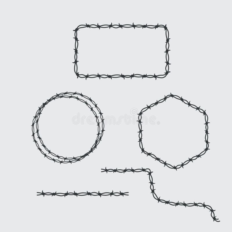 Barbed Wire Pattern Brush Template and Geometric Shapes. Stock Vector ...
