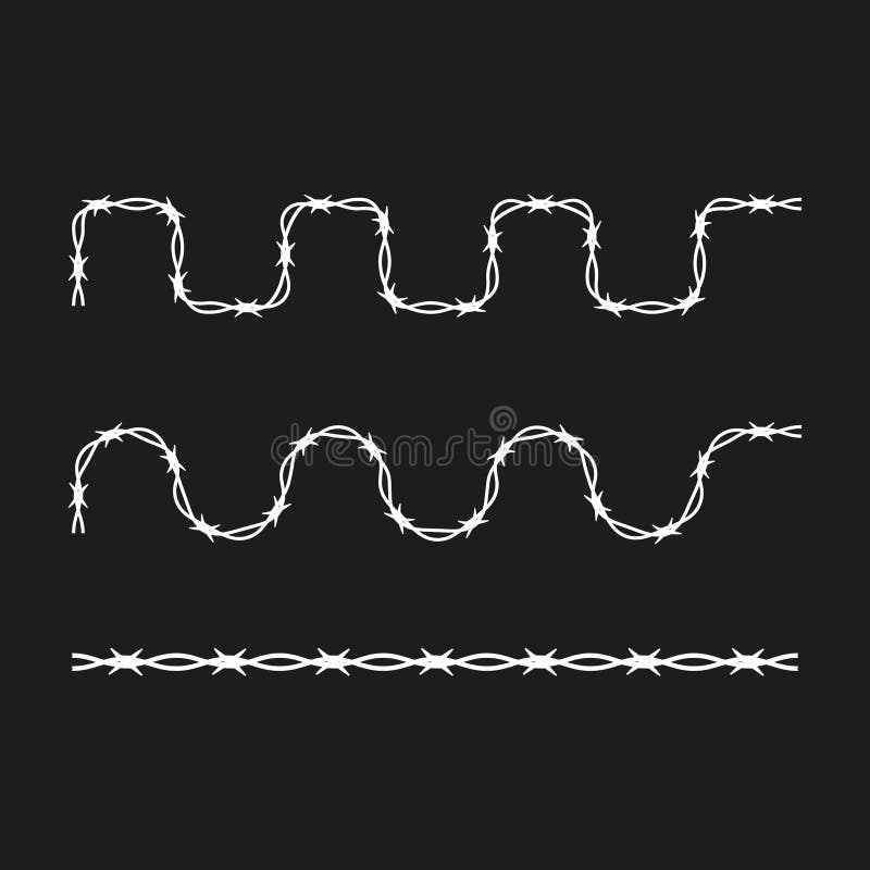 Barbed Wire Pattern. Wavy White Strands. Dark Black Background. Vector ...
