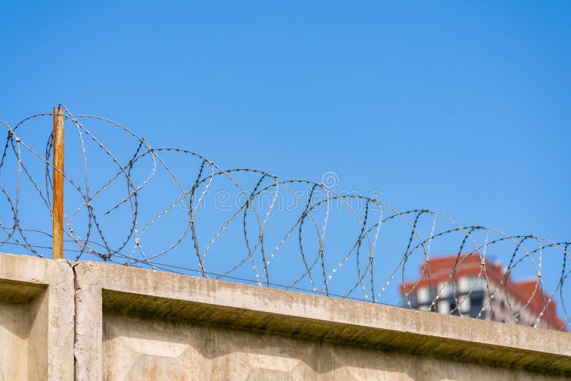 Barbed wire in the prison. stock image. Image of access - 248664475