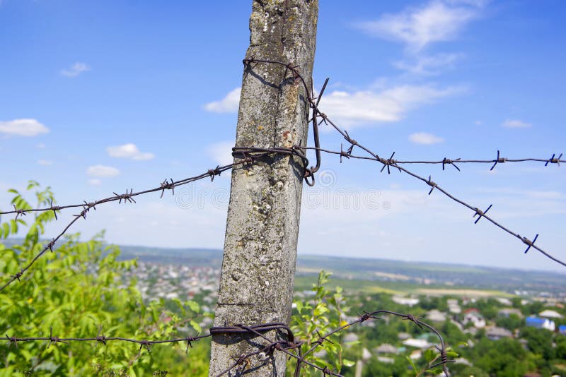 Fencing Post with Barbed Wire. Stock Photo - Image of camp, limit ...