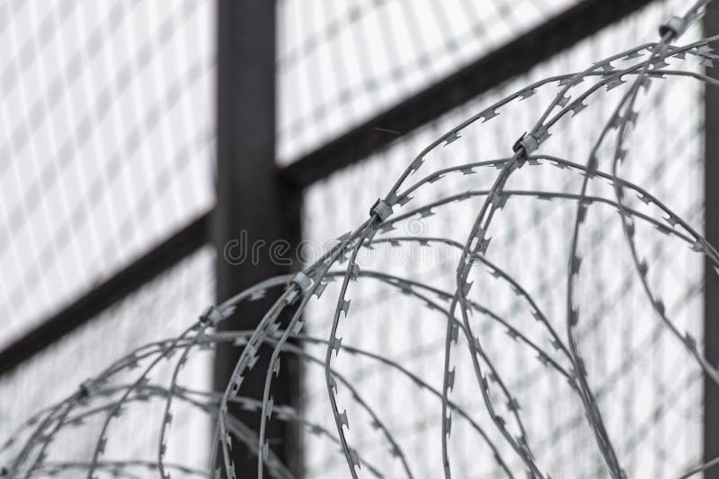 Barbed Wire with Protective Net Stock Image - Image of dark, perimeter ...