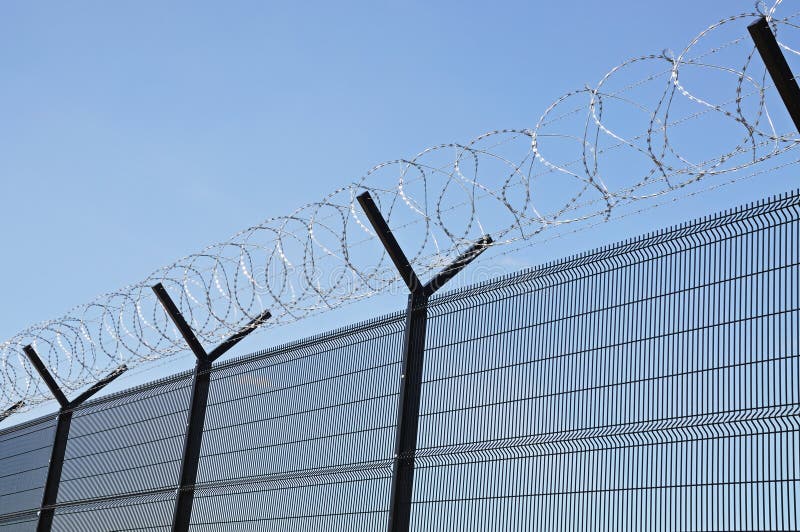 Barbed Wire Security Fence. Stock Image - Image of security, perimeter ...