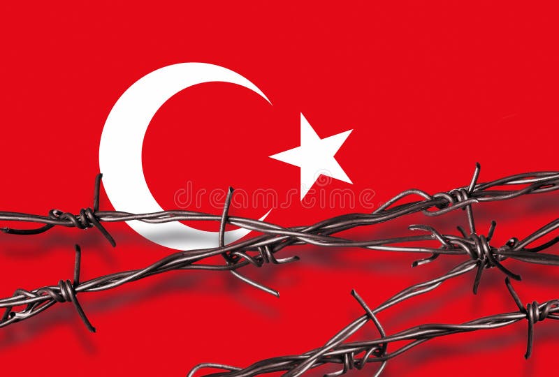 Flag of Turkey with Barbed Wire Stock Image - Image of monitoring ...