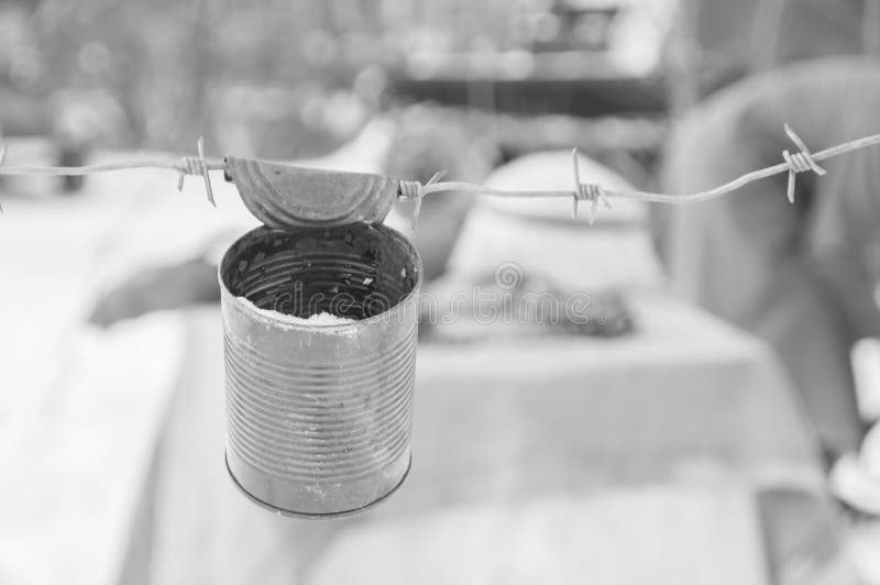 On the Barbed Wire of the Signal Bank ,black and White. Stock Photo ...