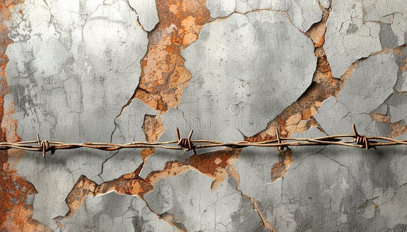 Rusty Barbed Wire Against a Backdrop of Peeling Paint and Weathered ...
