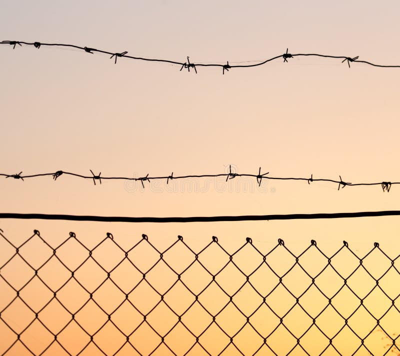 Barbed wire at sunset stock photo. Image of zone, abstract - 106209524