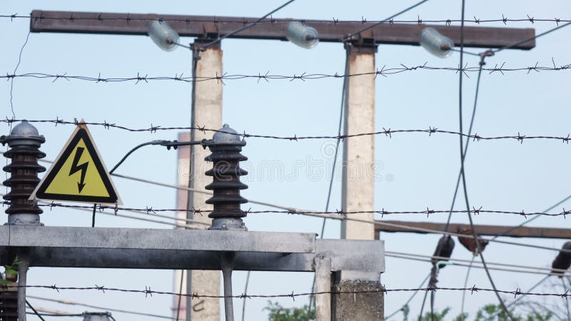 Barbed Wire Transformers with Station Stock Footage - Video of chimney ...