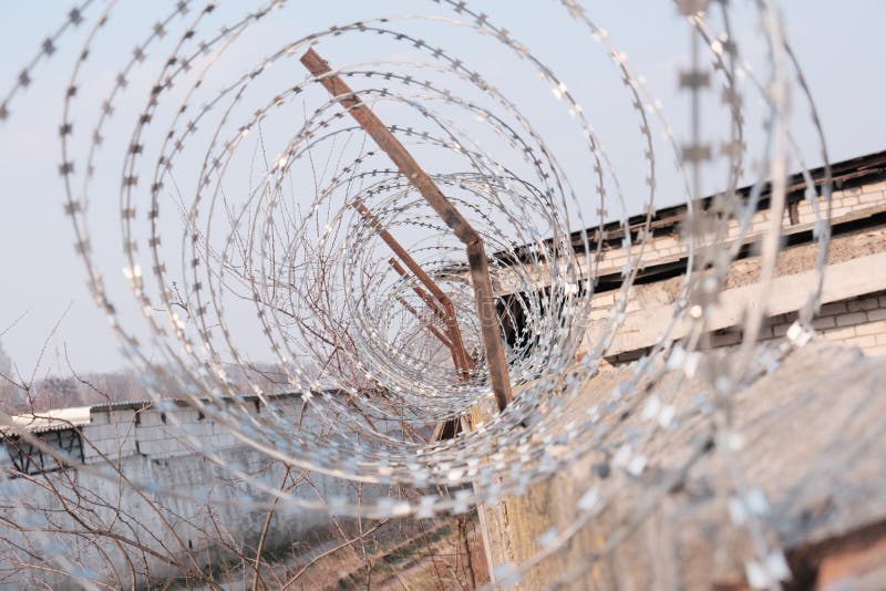 Barbed Wire Under Electricity Above the Fence Stock Photo - Image of ...