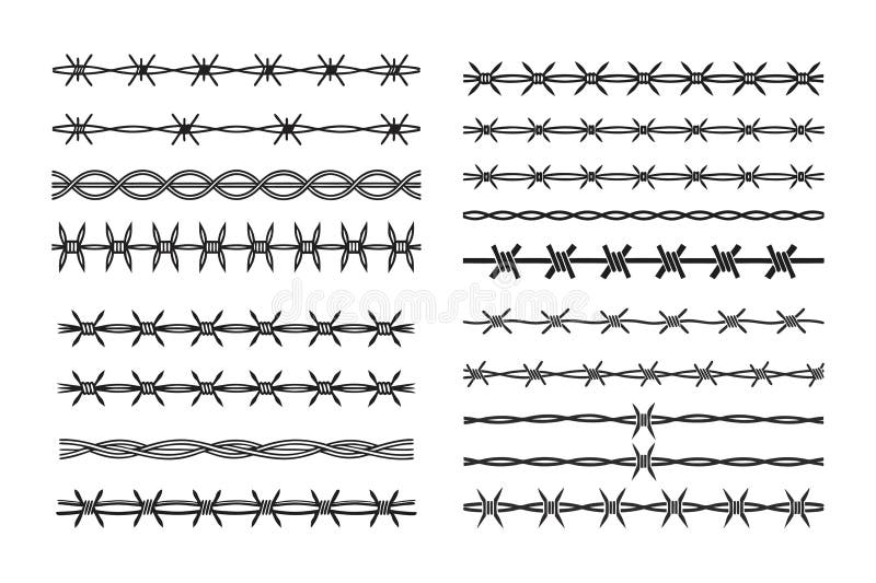 Barbed Wire Vector Set, Sharp Metal Fence and Border Line Elements ...