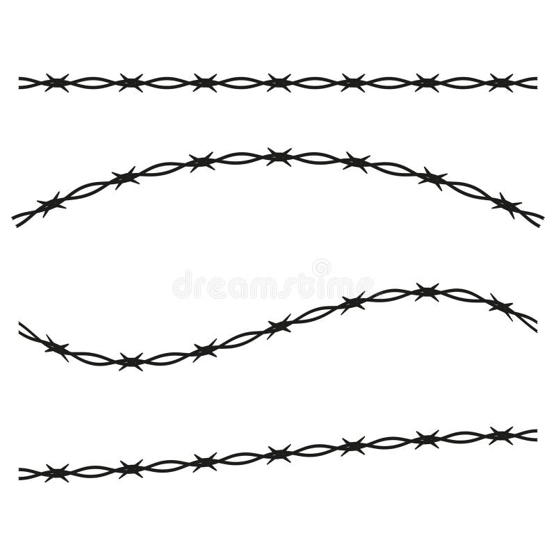 Barbed Wire Vector. Sharp Wire Strands. Black Spiked Line. Steel ...