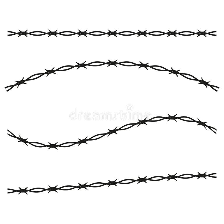 Barbed Wire Vector. Sharp Wire Strands. Black Spiked Line. Steel ...