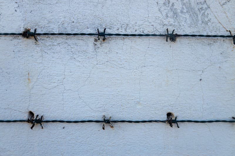 Barbed Wire on a Wall. Security Measures Stock Image - Image of evening ...