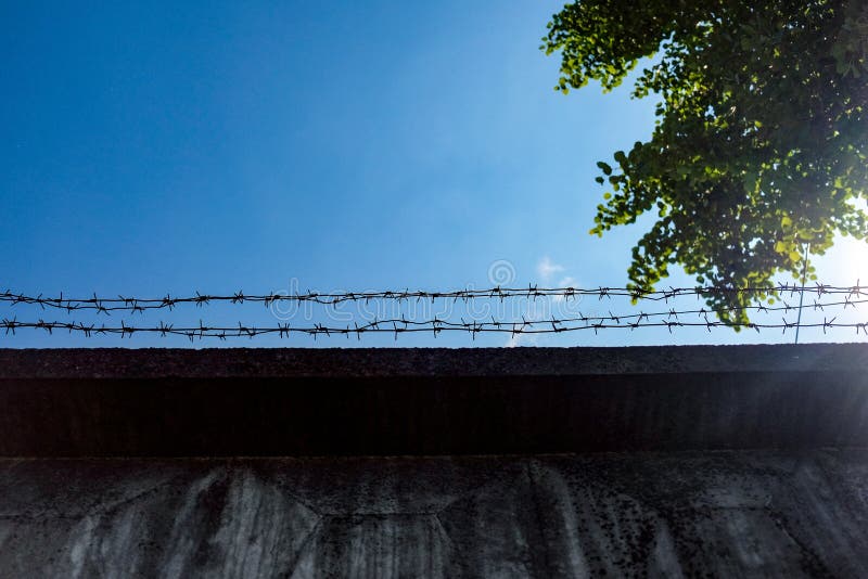 Barbed wire on the wall stock photo. Image of barbed - 108085894