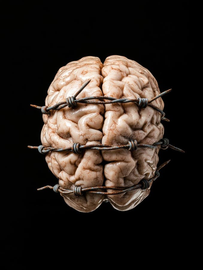 Barbed Wire Wrapped Around a Human Brain Stock Illustration ...