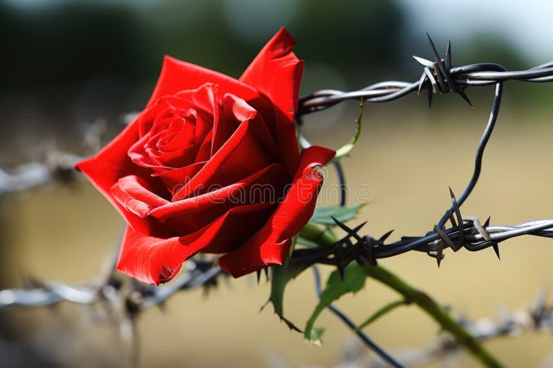Barbed Wire Wrapped Around a Red Rose Stock Image - Image of wire ...