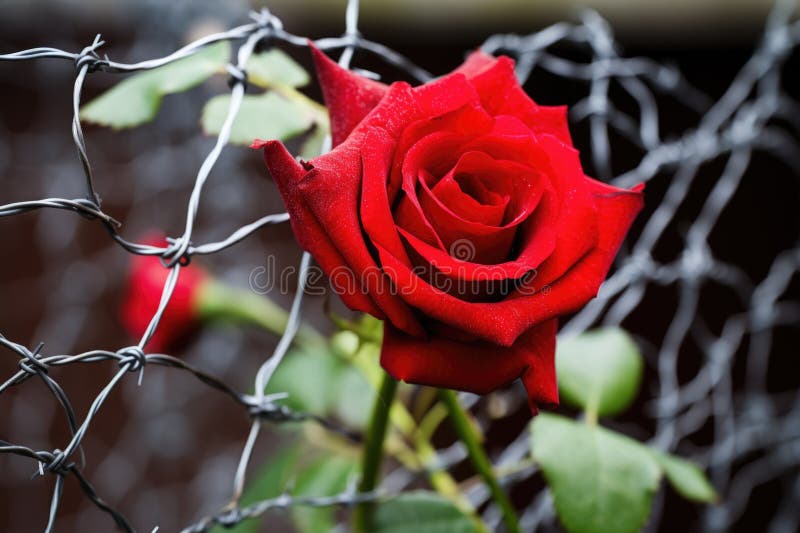 Barbed Wire Wrapped Around a Red Rose Stock Image - Image of generative ...