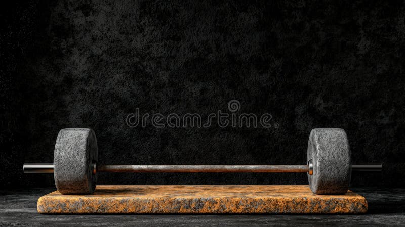 Barbell on a Rusted Platform Dark Textured Background Stock ...