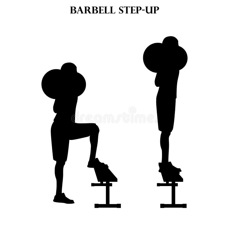 Barbell Step-up Exercise Strength Workout Illustration Silhouette Stock ...