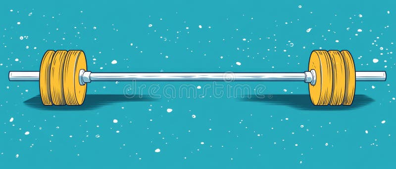 A Barbell with Yellow Weights Rests on a Bright Blue Surface ...
