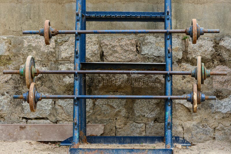 Old Rusty Barbells Weight Equipment Sports Training and Exercises for ...