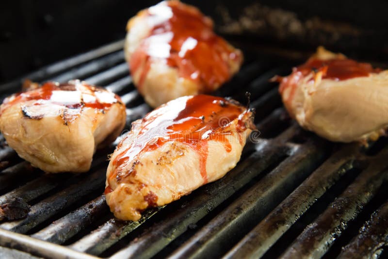 Barbeque Chicken Cooking on the Grill Stock Photo - Image of ...