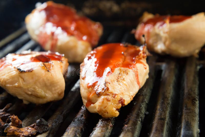 Barbeque Chicken Cooking on the Grill Stock Image - Image of chicken ...