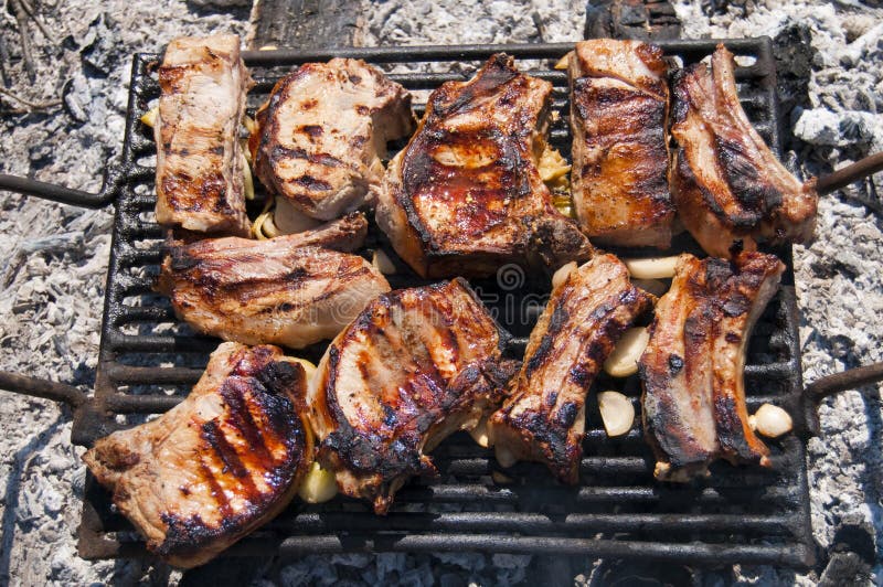 Barbeque of Cops and Ribs Pork Stock Image - Image of pork, chop: 13650957