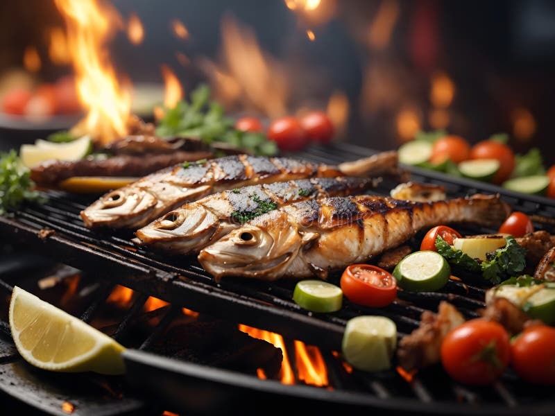 Barbeque Fish Grill Blurred Party Background Stock Illustrations – 14 ...