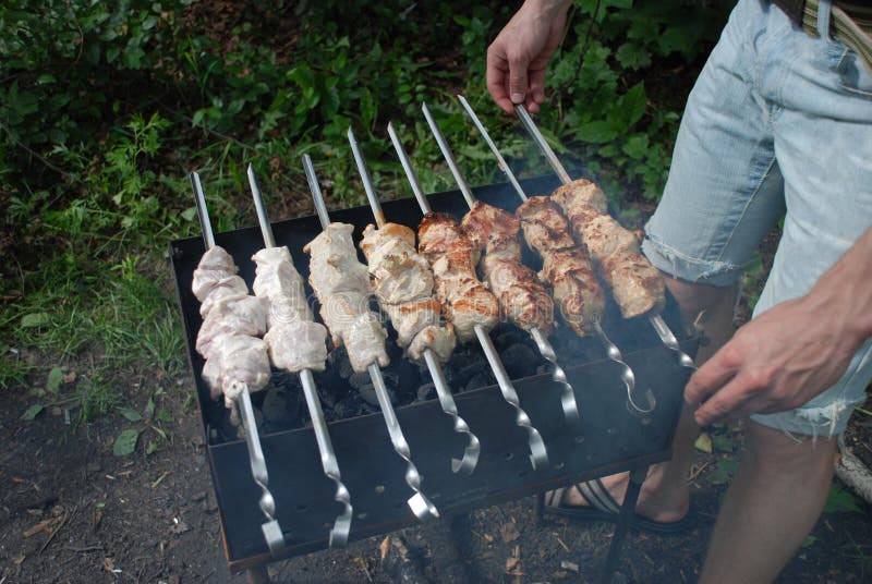 Barbeque Meat Getting Ready Stages Stock Image - Image of countryside ...