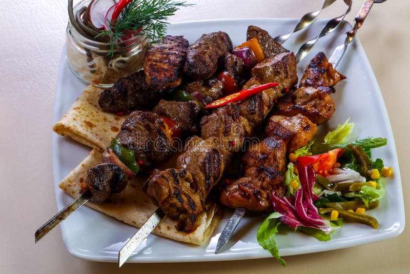 Barbeque meat mix stock image. Image of plate, kebab - 127418273