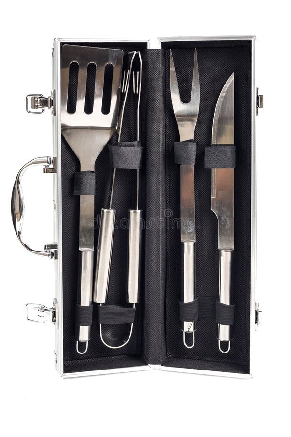 Barbeque Set in a Case Isolated on a White Background Stock Photo ...
