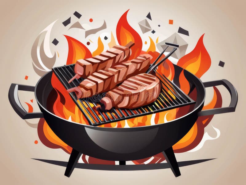 Barbeque Stake and Fire Isolated on White Background. BBQ Concept ...