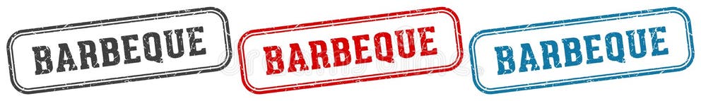 Barbeque Stamp. Barbeque Rectangular Stamp Set Isolated on White ...