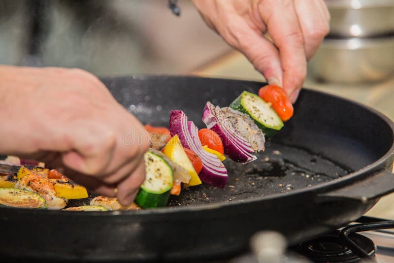 Barbeque Sticks with Meat, on the Grill and Heavy Smoke Above Brazier ...
