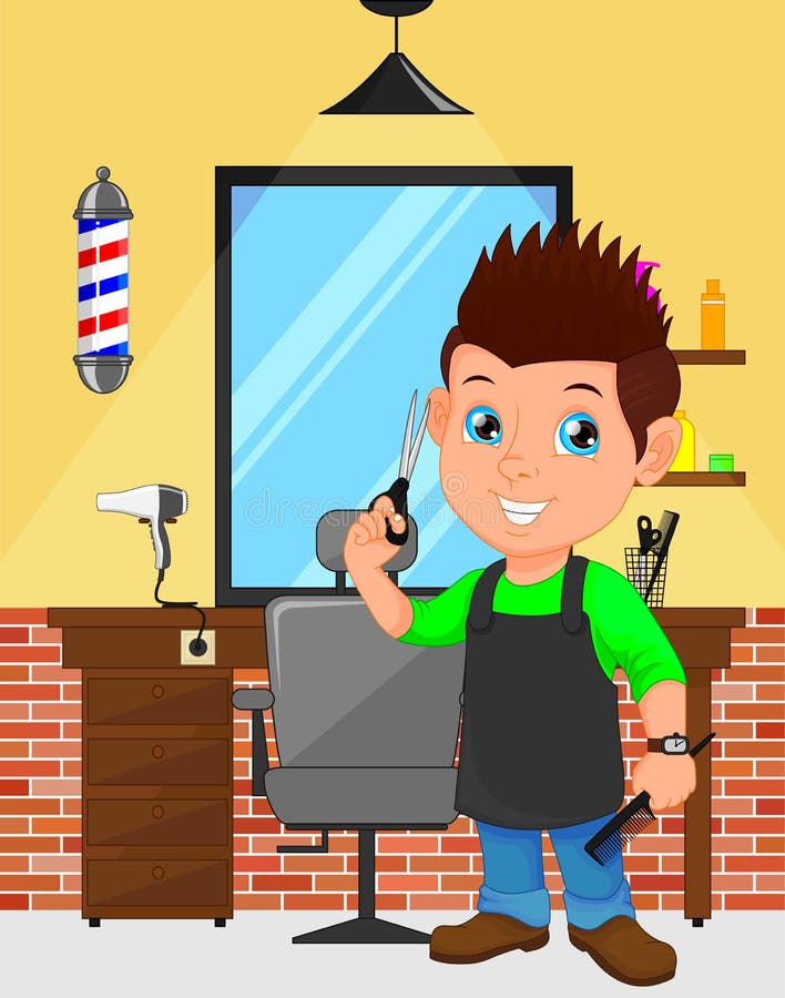 Barber boy cartoon stock vector. Illustration of hairdryer - 94174664