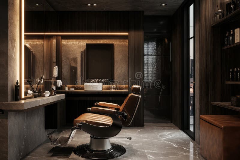 Barber Chairs in Modern Empty Barber Shop Interior, Work Place Concept ...