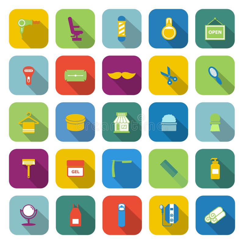 Barber Color Icons with Long Shadow Stock Vector - Illustration of ...