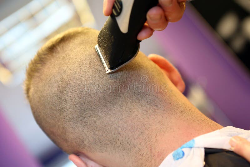 Barber Cutting Hair by Electric Trimmer Stock Image - Image of head ...