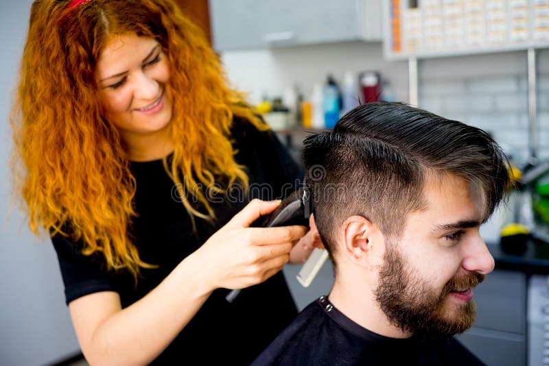 Barber cutting hair stock photo. Image of hair, hairstyle - 99136628