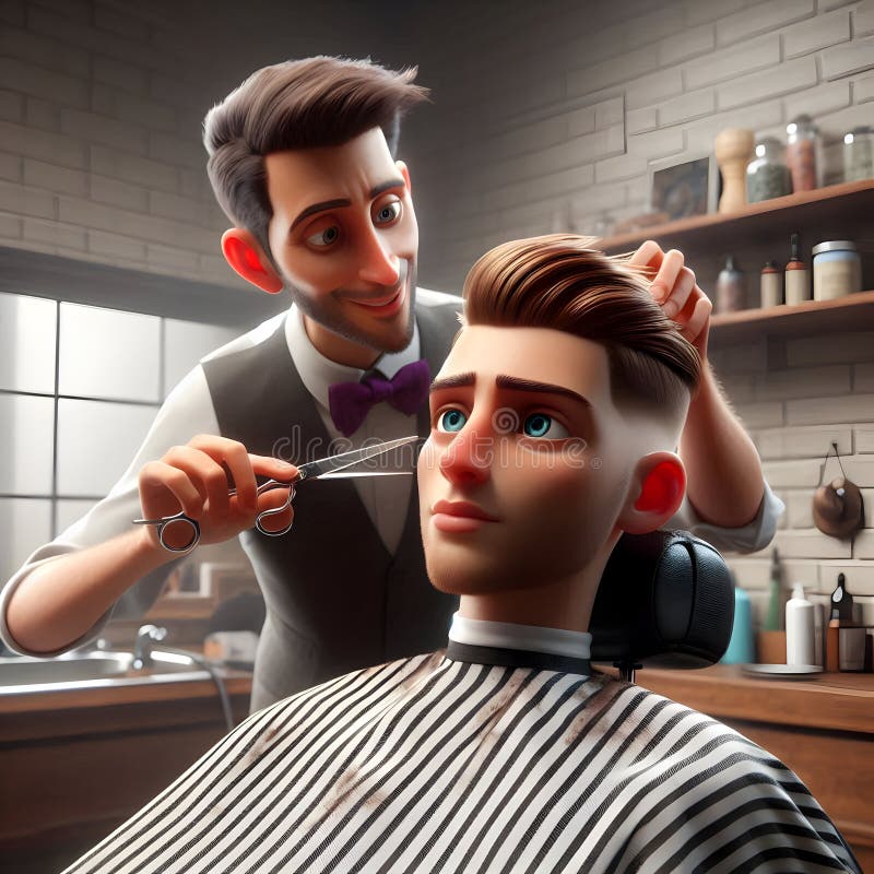 Barber Cutting Young Mans Hair Stock Illustration - Illustration of ...