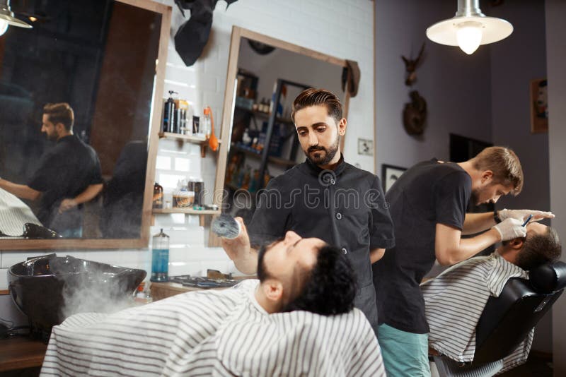 Barber Finishing Work with Client Stock Photo - Image of adult, service ...
